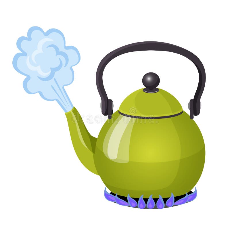 Boiling Water in Aluminium Kettle on Gas Flame Realistic Vector ...