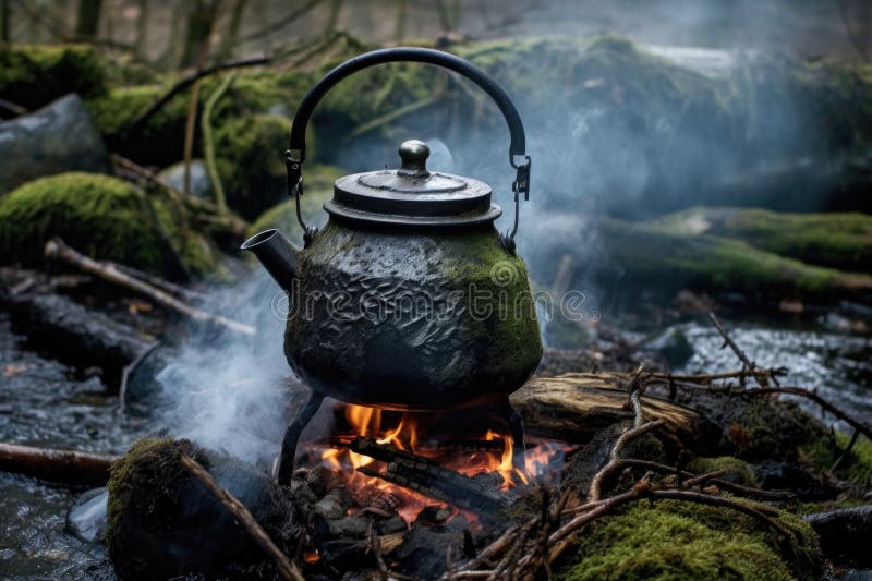 Boiling Water in a Kettle Over a Campfire for Mint Tea Stock Image ...