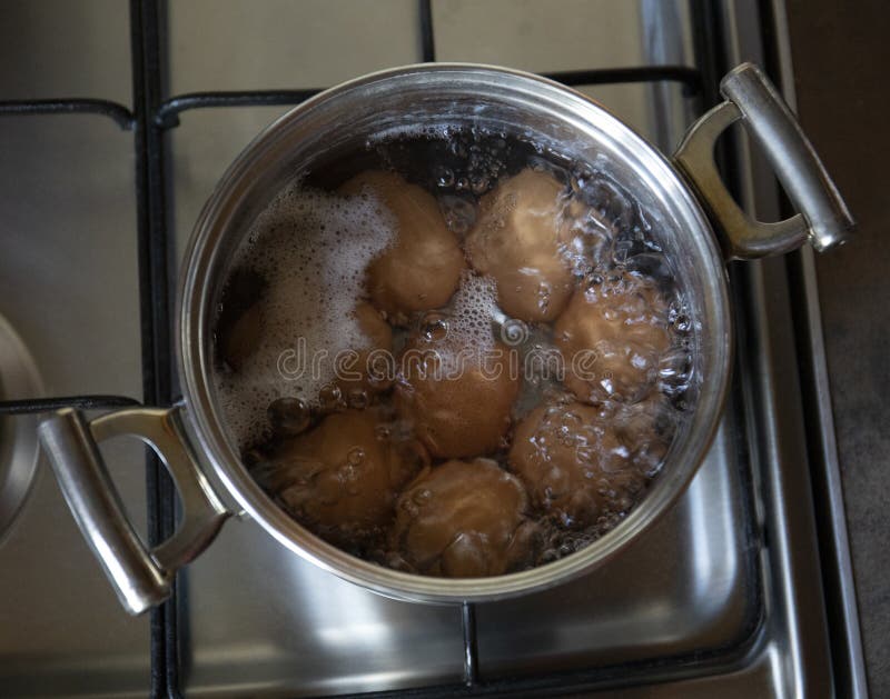 Boiling Water Pot with Boiled Eggs Stock Image - Image of food, water ...