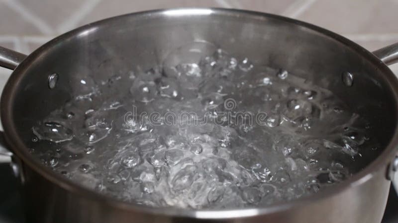 Boiling Water in Silver Pan in Kitchen Stock Video - Video of stewpot ...