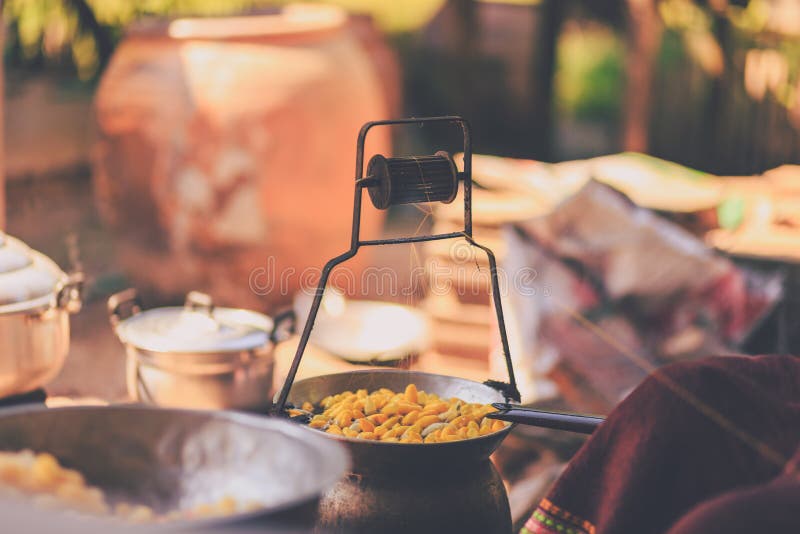 Boiling Yellow Silkworm Cocoons by Boiler To Make Silk Thread Stock ...
