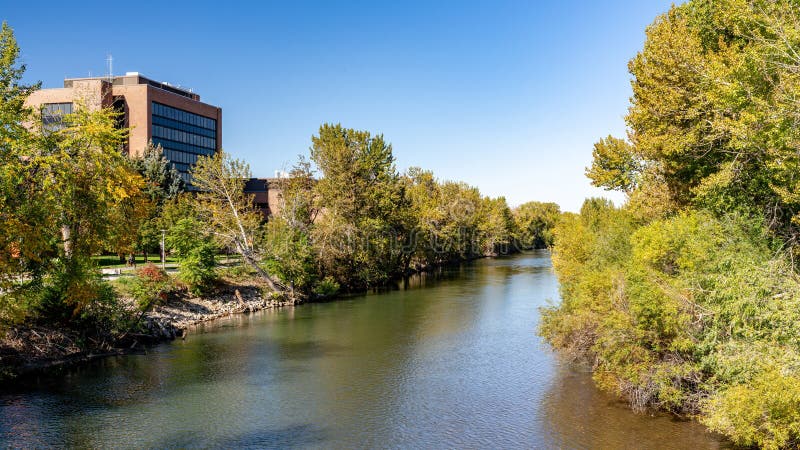 Boise River with Fall Colored Trees on the Edge of University Campus ...
