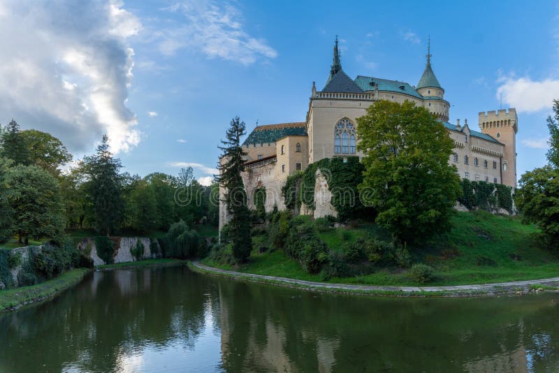 View of the Bojnice Castle with Reflections in the Moat Editorial Stock ...