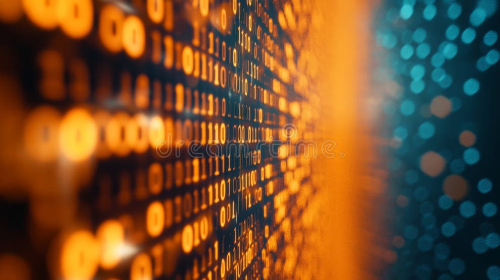 Bokeh Effect Background Featuring Binary Code in Orange and Light Blue ...