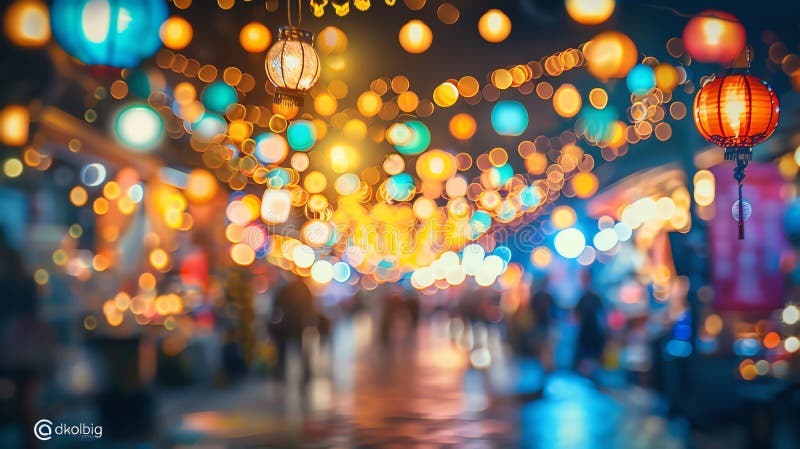 Bokeh Effect in a Night Market, Lights Blurring into a Beautiful ...
