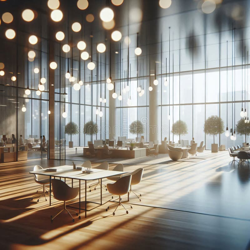 Empty Open Office Space, Abstract Light Blur Creates a Stylish Interior ...