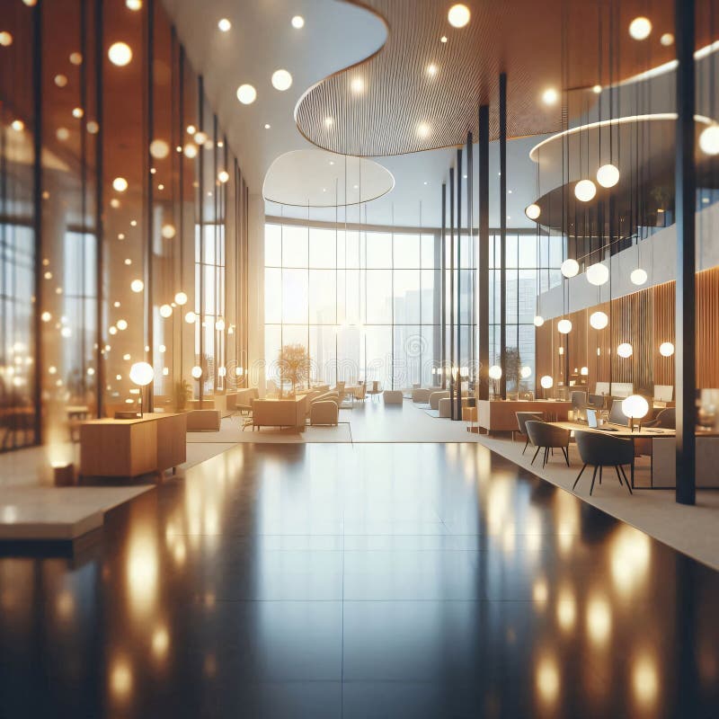 Empty Open Office Space, Abstract Light Blur Creates a Stylish Interior ...