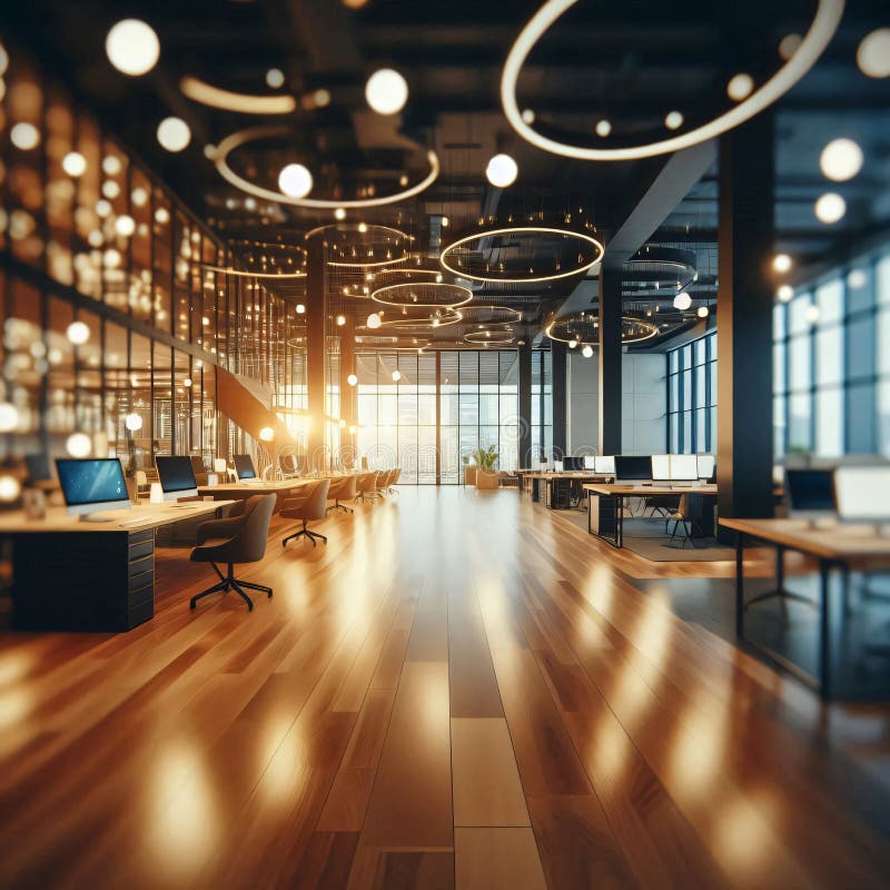 Empty Open Office Space, Abstract Light Blur Creates a Stylish Interior ...