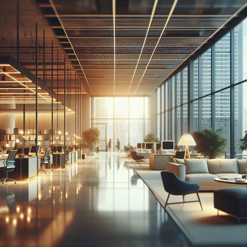 Empty Open Office Space, Abstract Light Blur Creates a Stylish Interior ...