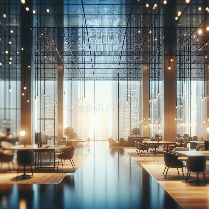 Empty Open Office Space, Abstract Light Blur Creates a Stylish Interior ...