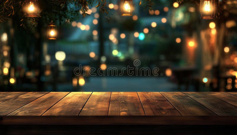 Bokeh Light Effect on Wooden Top Table with Blurred Restaurant ...