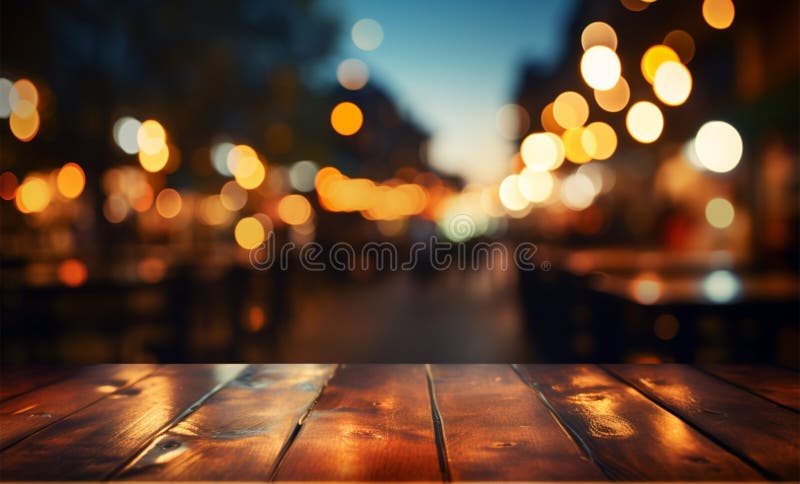 Bokeh Lights Backdrop, an Empty Wooden Table for Captivating Product ...