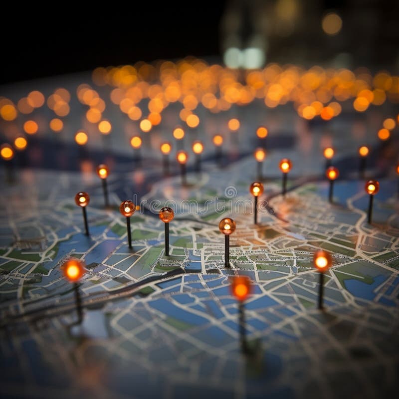 Bokeh Lights on a Map, Marking Locations in Paris Stock Illustration ...