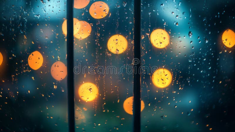 Bokeh Lights and Rainy Window Stock Illustration - Illustration of cozy ...