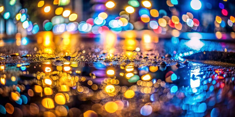 Bokeh Lights Reflected in a Puddle of Water Creating a Mesmerizing and ...