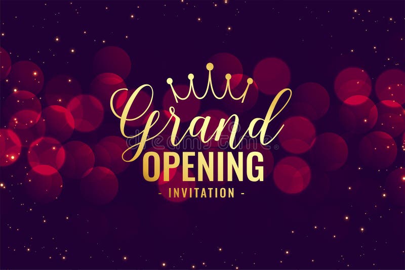 Bokeh Style Grand Opening Greeting Template with Golden Crown Design ...