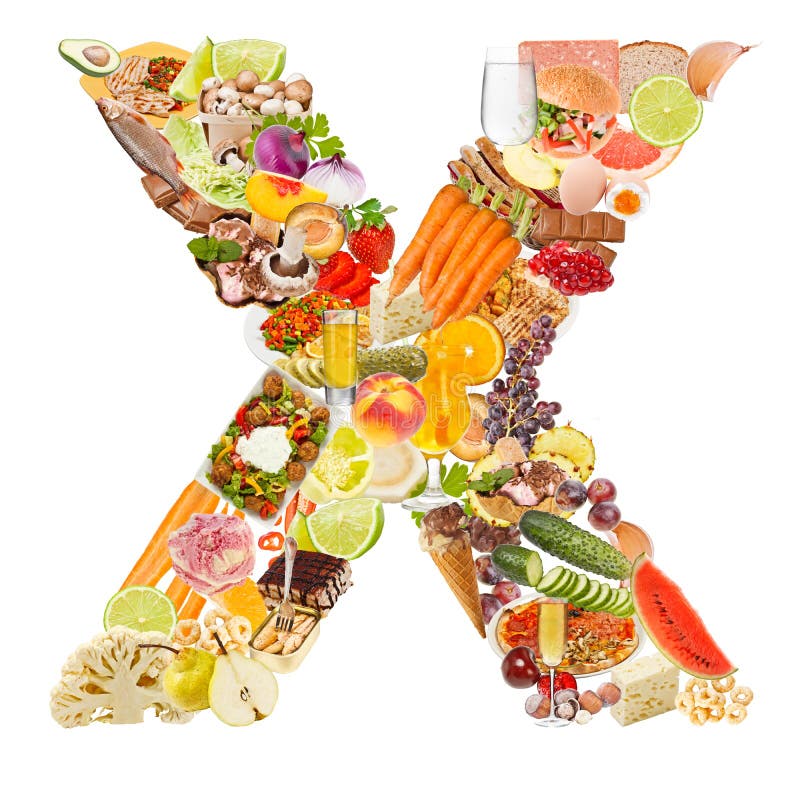 Bokstaven X gjord av mat fotografering för bildbyråer. Bild av hälsa ...
