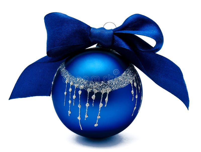 Duas Bolas Azuis Perfeitas Do Natal Com a Fita Isolada Foto de Stock ...
