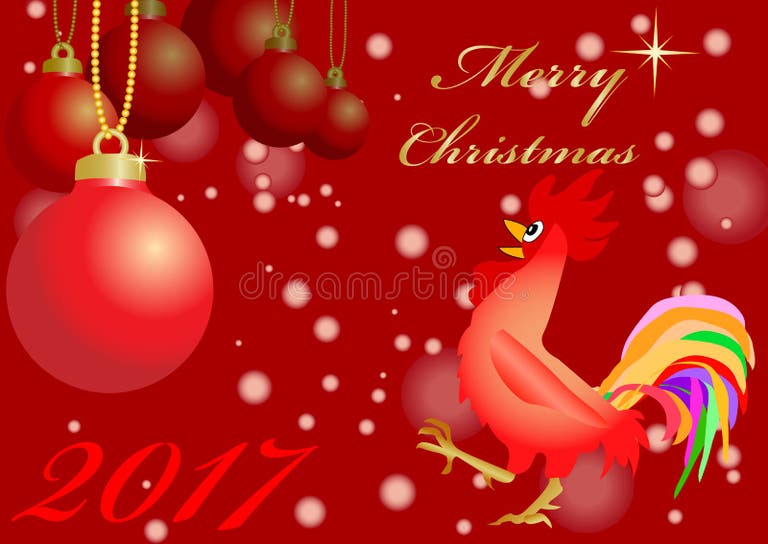 Bolas Rojas De La Navidad Con El Gallo Ilustración del Vector ...