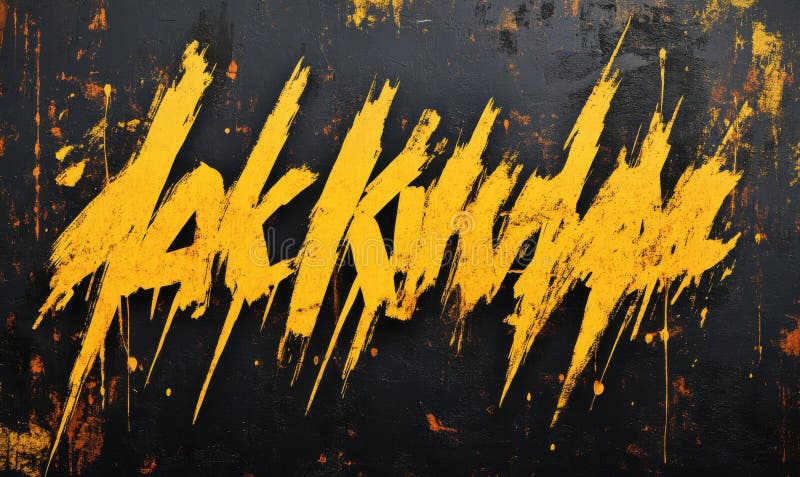 Bold Abstract Art with Yellow Brush Strokes on Black Background Stock ...