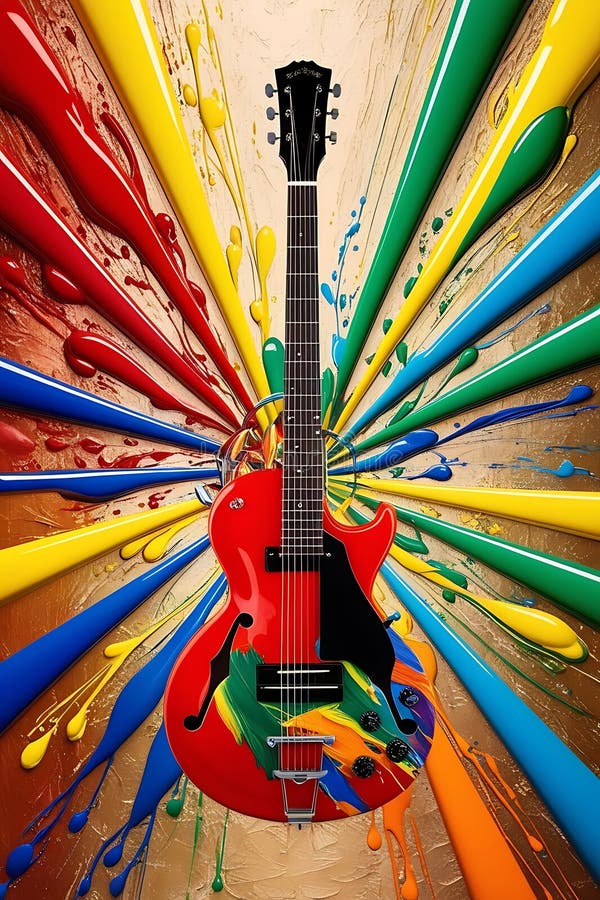 Colorful Abstract Guitar with Vibrant Strings - Music Energy Art Stock Illustration ...