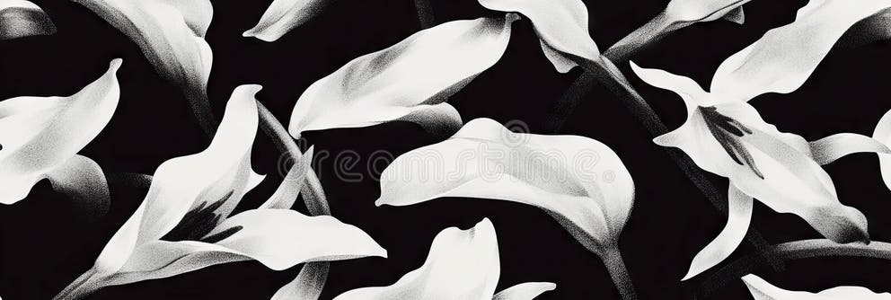 Bold Abstract Lilies in a Seamless Black and White Pattern with African ...