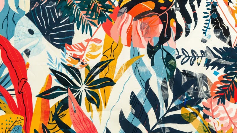 A Bold and Abstract Print Featuring a Jumble of Overlapping Leaves ...