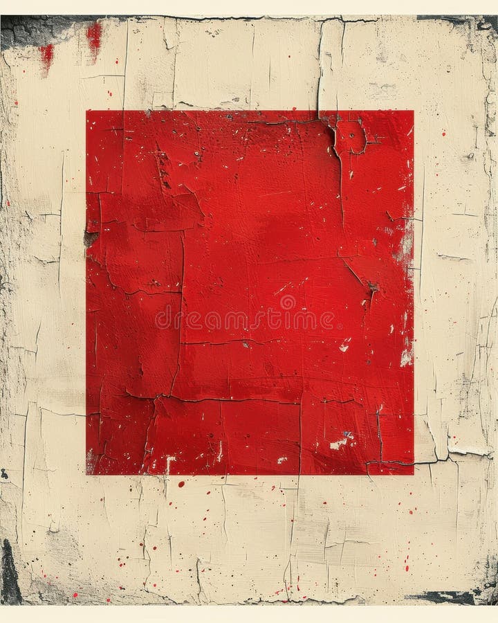 Bold Abstract Red Square on Textured Cream Background Stock ...