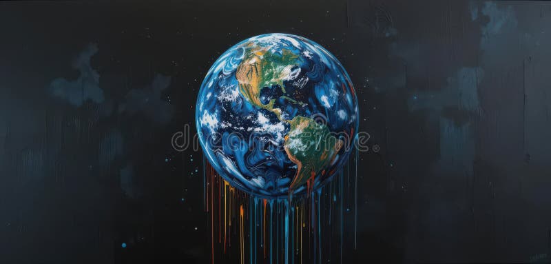 A Dramatic Earth Presented with Bold, Dripping Acrylic Paints on a ...