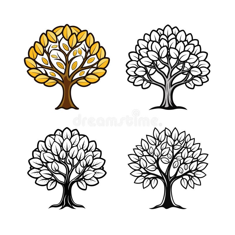 Bold Almond Tree Illustration on White Background Stock Vector ...