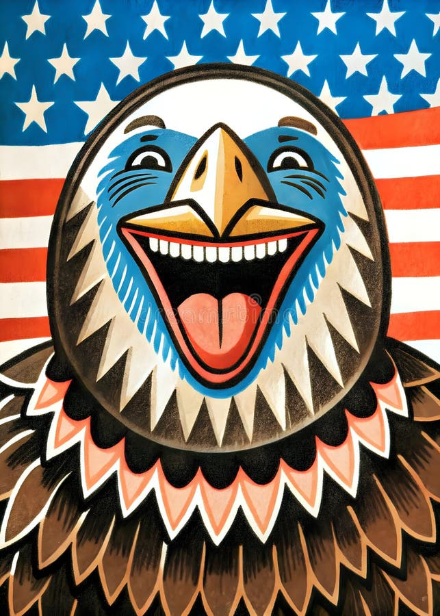 Bold American Eagle Smiling Against Vibrant Flag Background Stunning ...