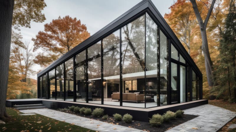 A Bold Angular Structure with Floor-to-ceiling Windows. House Exterior ...