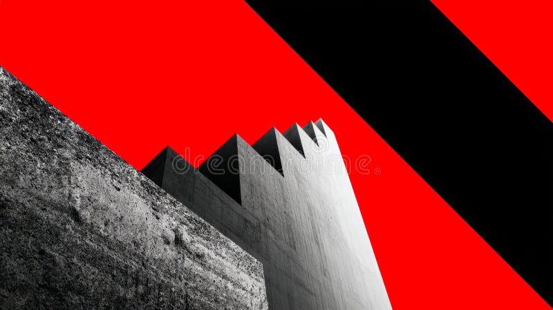 Bold Architectural Lines Contrast with Vibrant Red Background in Modern ...