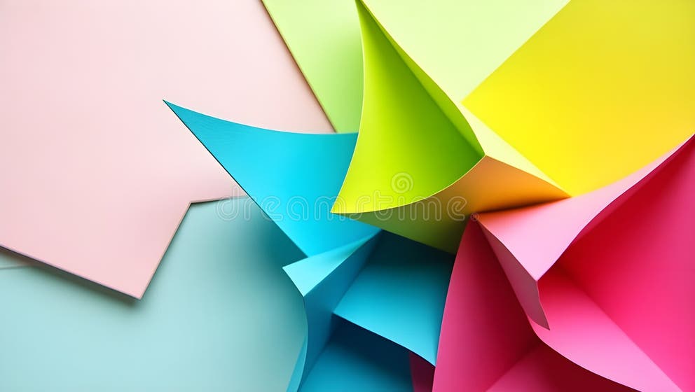 A Bold Arrangement of Brightly Colored Paper in Sharp Angles and Layers ...