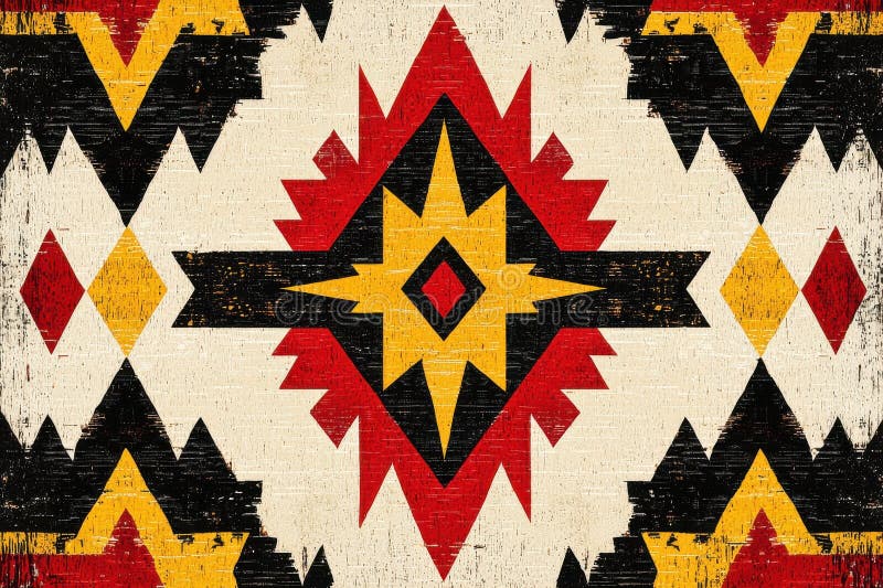 Bold Aztec-inspired Geometric Pattern in Red, Yellow, Black, and White ...