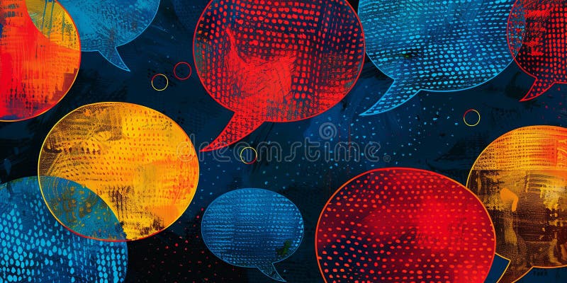 Bold Background. Bright Colorful Speech Bubbles on Textured Blue ...