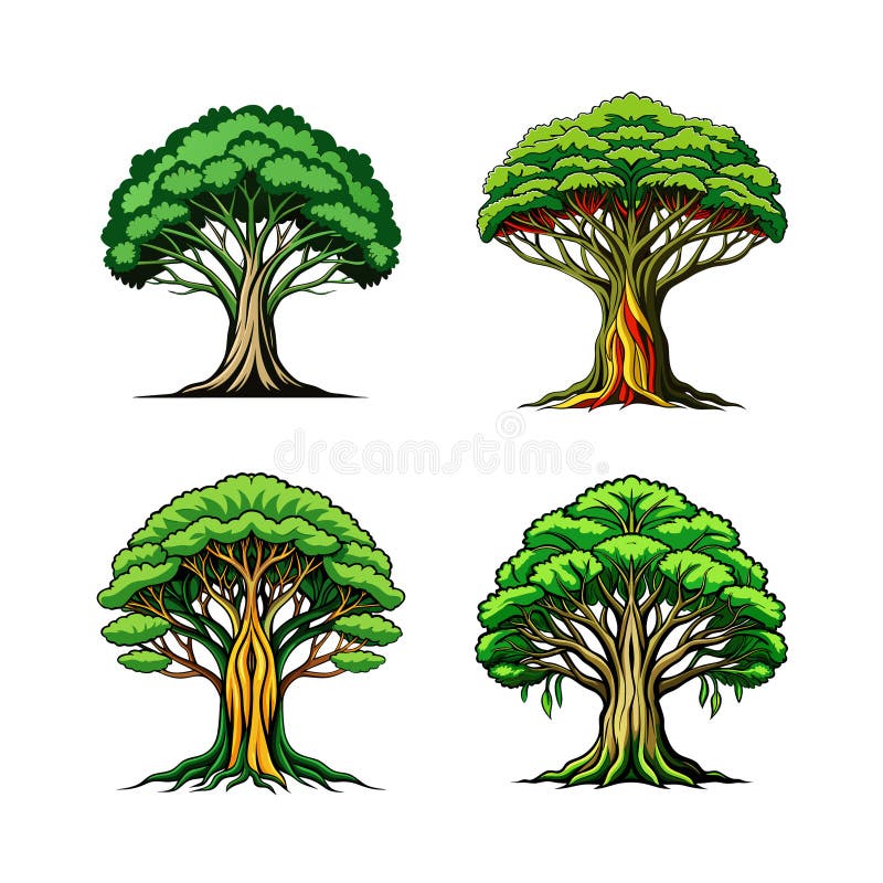 Bold Banyan Tree Illustration Design Stock Vector - Illustration of ...