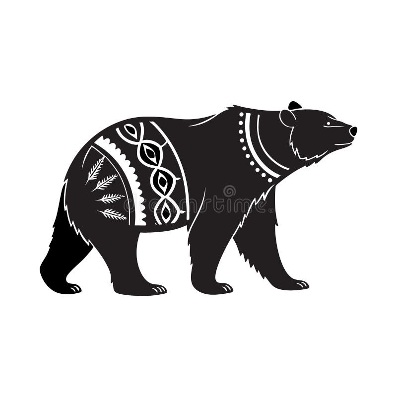 Bold Bear Silhouette with Decorative Tribal Art Elements Stock ...