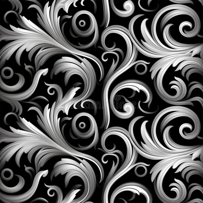 Bold and Beautiful Black and Silver Seamless Floral Pattern Stock ...