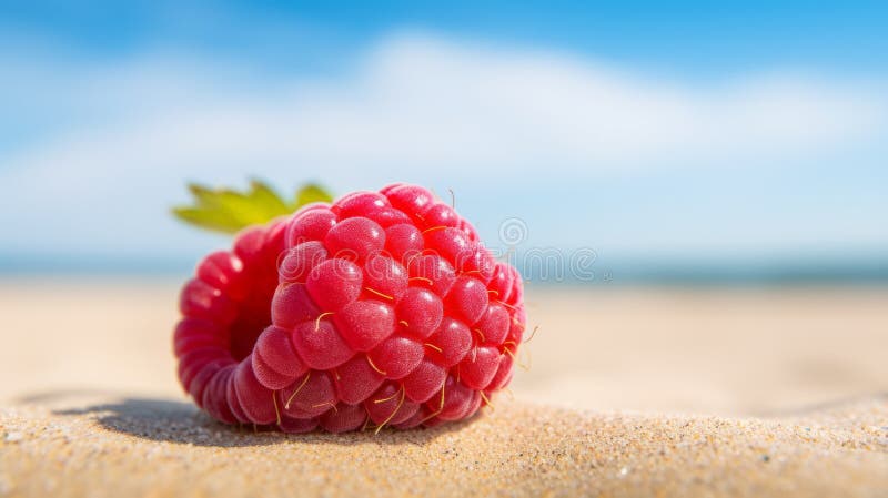 Bold and Beautiful: Raspberry Fruit Captured on a Sandy Beach Stock ...