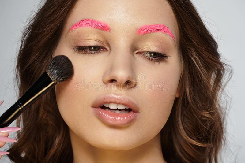 Bold Beauty Expression with Pink Eyebrows Stock Image - Image of modern ...