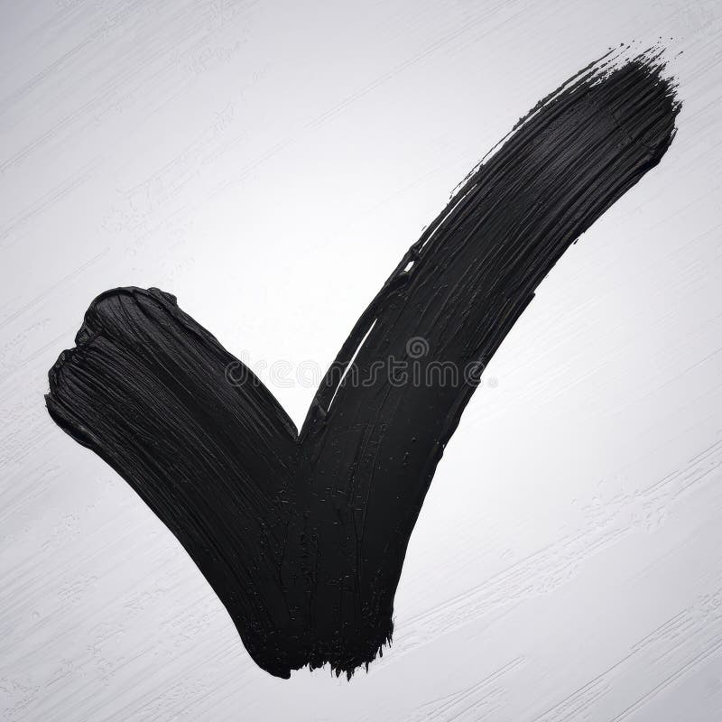 Bold Black Brushstroke Check Mark on a Textured White Background. Stock ...
