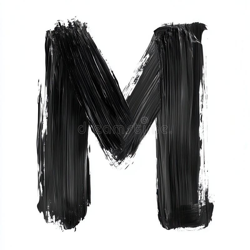 A Bold, Black Brushstroke Letter "M" on a White Background, Emphasizing ...
