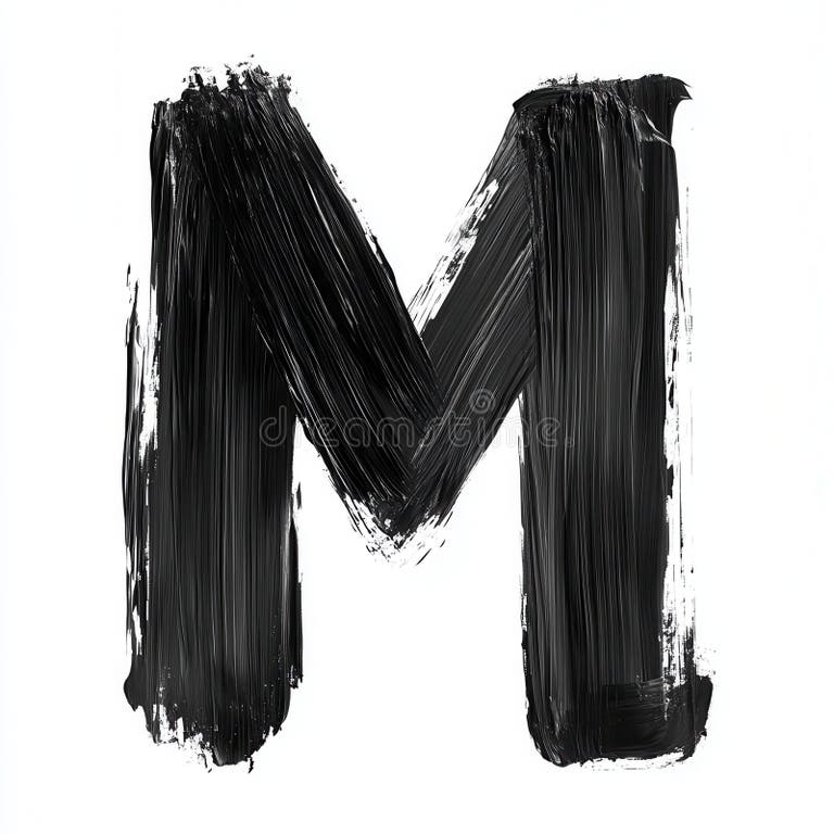 A Bold, Black Brushstroke Letter "M" on a White Background, Emphasizing ...