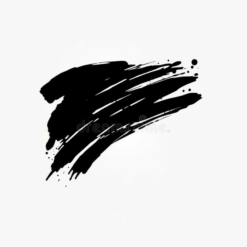 Bold Black Brushstroke with Splatter on White Background for Abstract ...