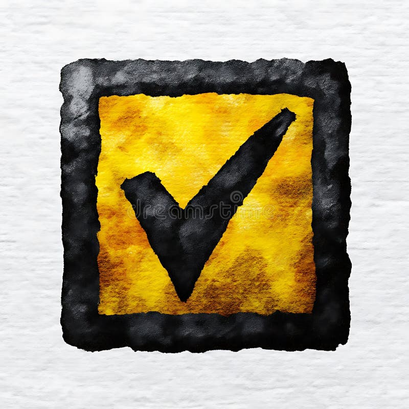 A Bold Black Check Mark is Centered within a Bright Yellow Square with ...
