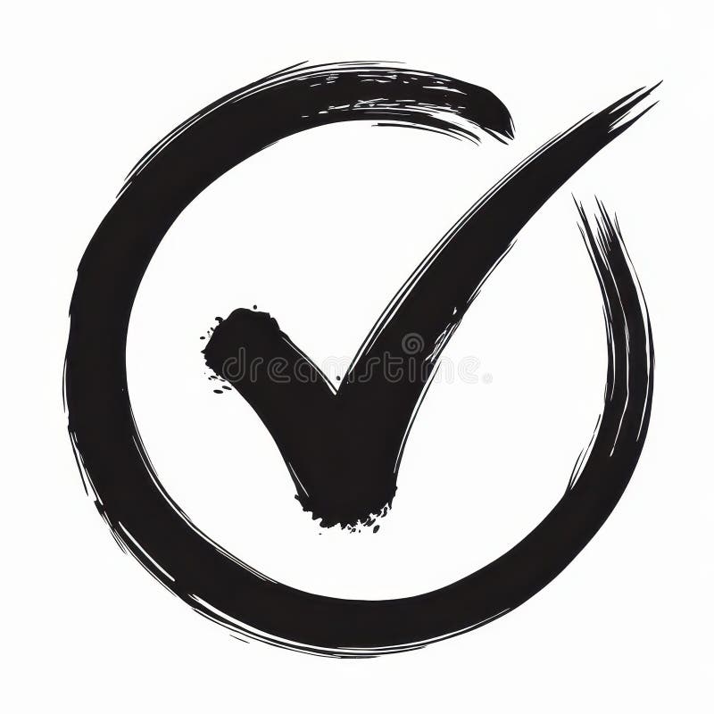 Bold Black Check Mark Inside a Circular Brush Stroke, Symbolizing ...