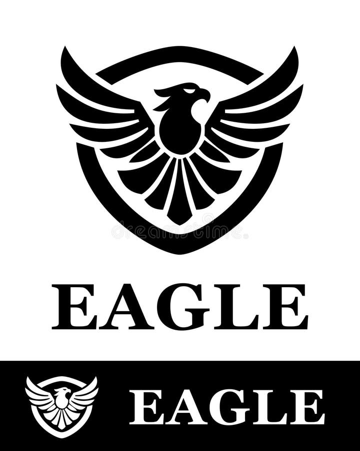 A Bold Black Eagle Logo Design Featuring a Shield and Outspread Wings Stock Vector ...