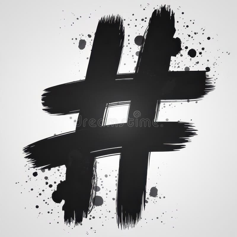Bold Black Hashtag Symbol with Paint Splatters on a Light Background ...