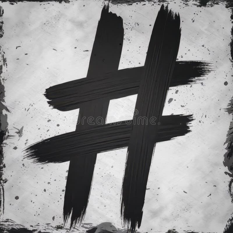 Bold Black Hashtag Symbol on a White Background with Paint Splatters ...